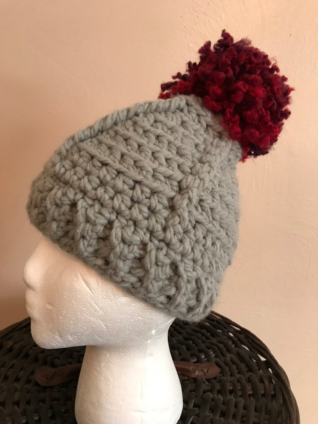 Womans Gray Tossel Cap With Contrasting Pom-pom - Etsy