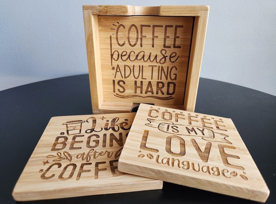 Bamboo Coasters Funny Coffee Theme | Perfect Gift for Your Coffee Lover ...