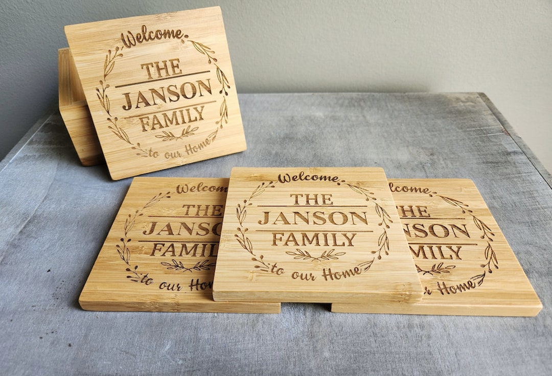 Personalized Welcome to Our Home Coaster Set | Bamboo Coasters With Box ...