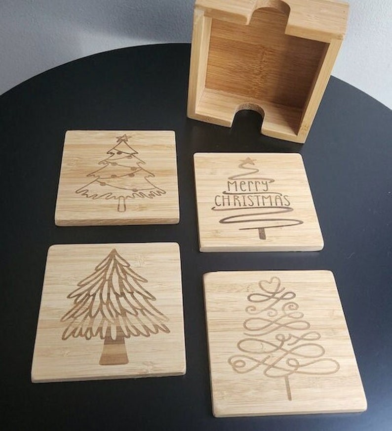 Merry Christmas Coasters Christmas Trees Winter Decor - Etsy