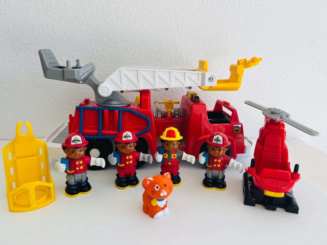 Fisher-price Little People Fire Truck & Helicopter With 4 Firefighter ...