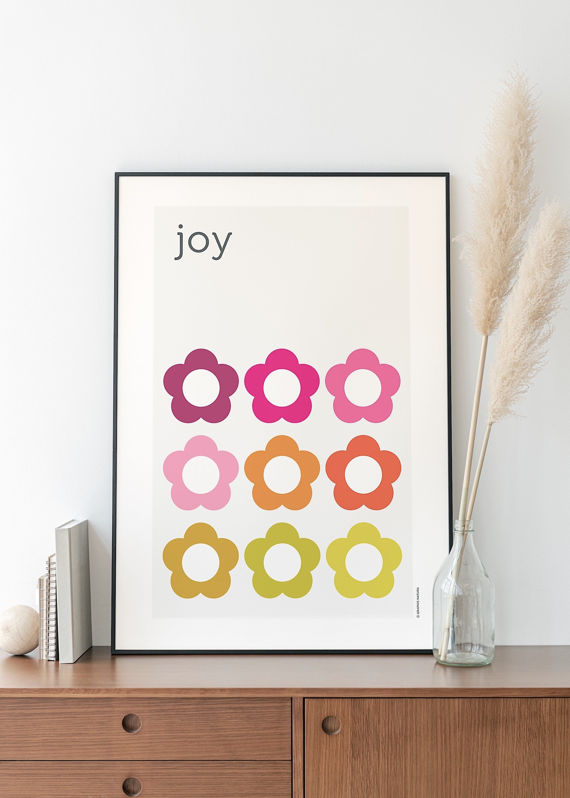 JOY Art Print, JOY Inspiration Wall Art, Modern Flower Wall Art, Modern ...