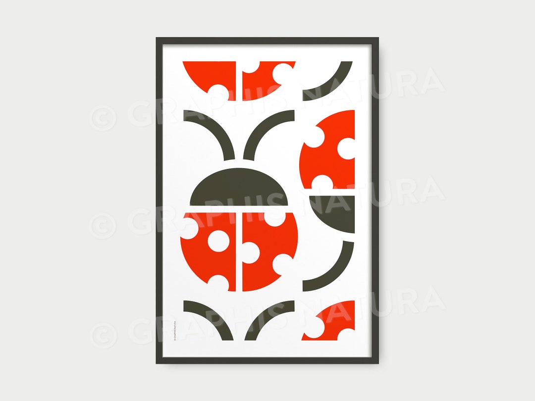 Ladybug Art Print, Minimalist Ladybug Wall Art, Geometric Ladybug Print ...