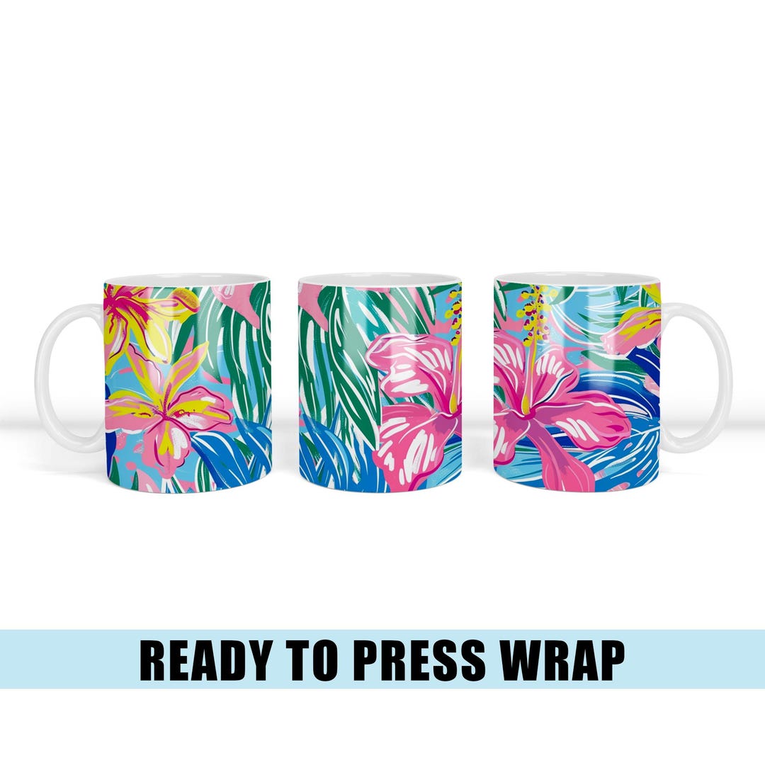 Bright Preppy Floral Coffee Mug Sublimation Transfer - Ready to Press ...