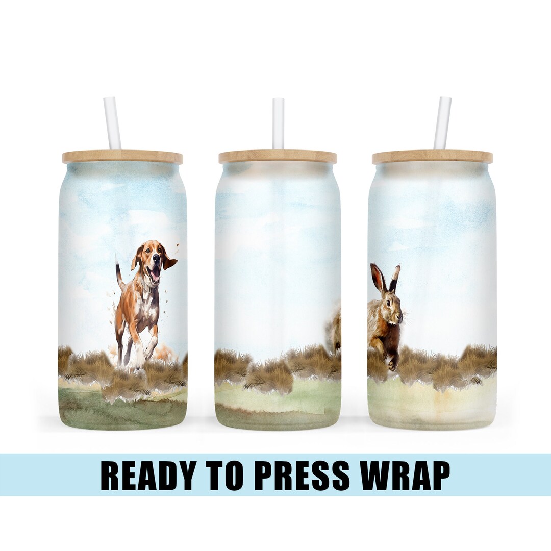 Beagle Chasing Rabbit Glass Can Transfer Ready to Press Heat Transfer ...