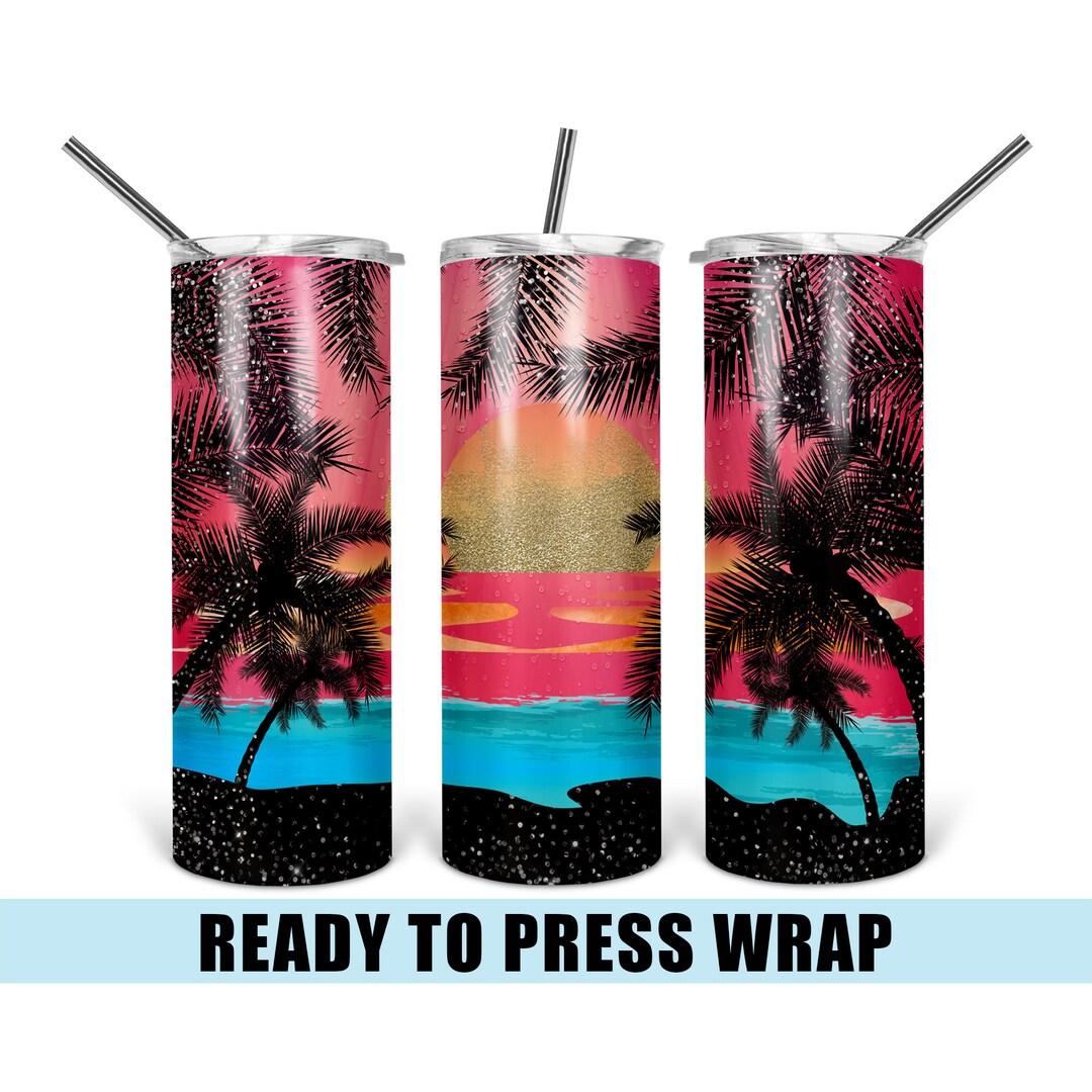 Beach Sunset Tumbler Sublimation Transfer: Glitter Palms, Ocean Paradise - Etsy