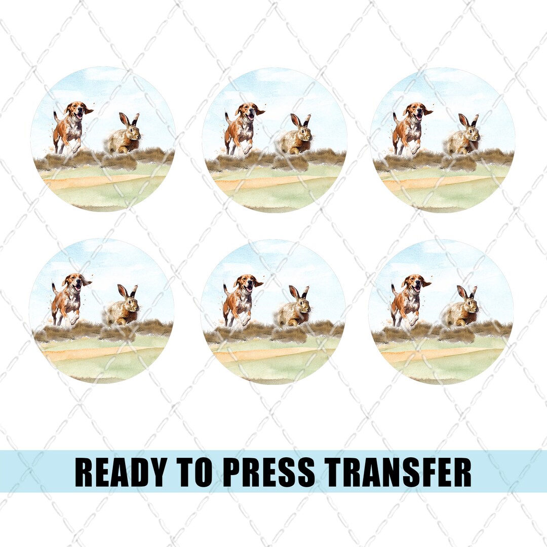 Beagle Chasing Rabbit Coaster Sublimation Transfer Ready to Press Heat ...