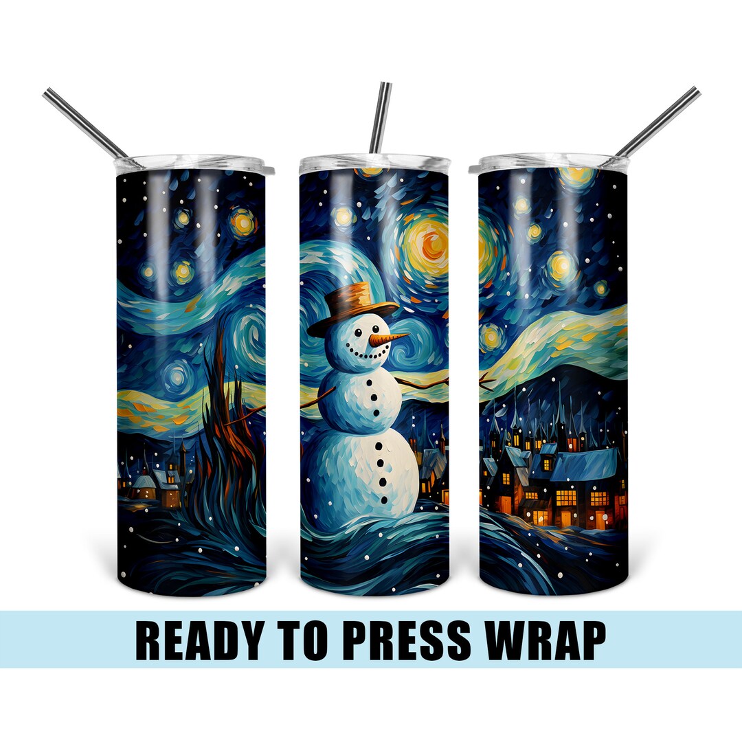 Starry Night Snowman Tumbler Sublimation Transfer Ready to Press Heat ...