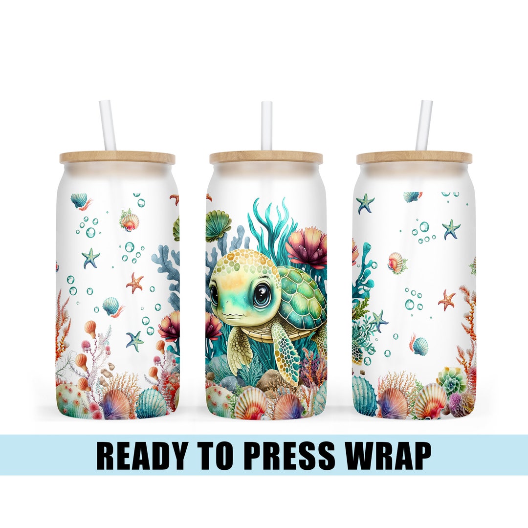Cute Sea Turtle - Glass Can Transfer - Ready to Press - Heat Transfer ...