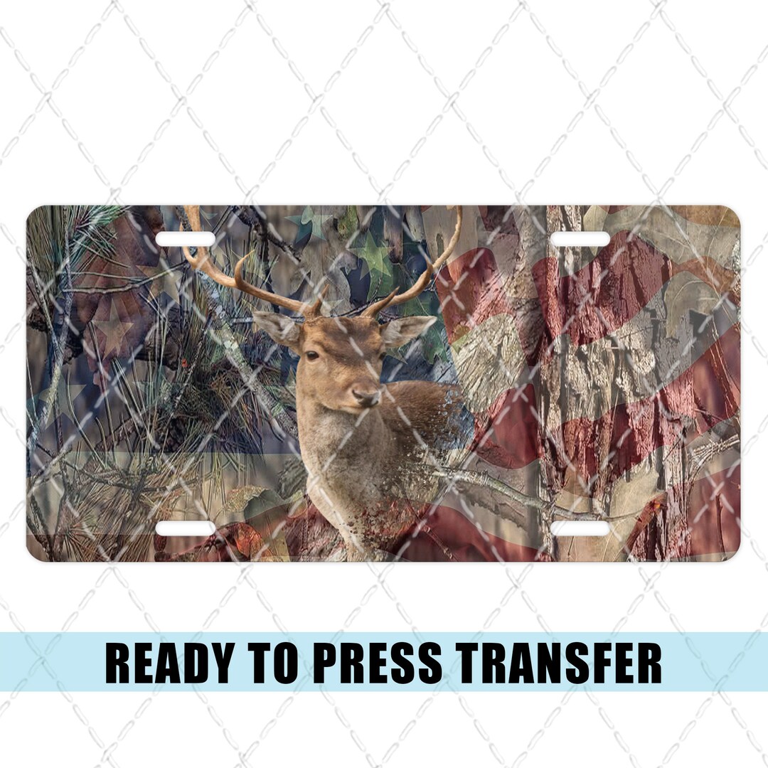 Patriotic Deer Hunting License Plate Sublimation Transfer - Camo Flag ...