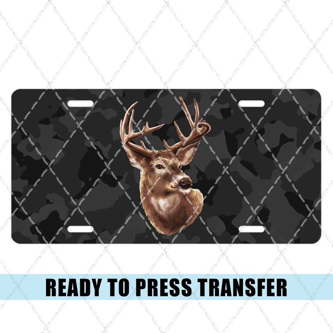 Black Camo Deer Head License Plate Sublimation Transfer - Ready to ...