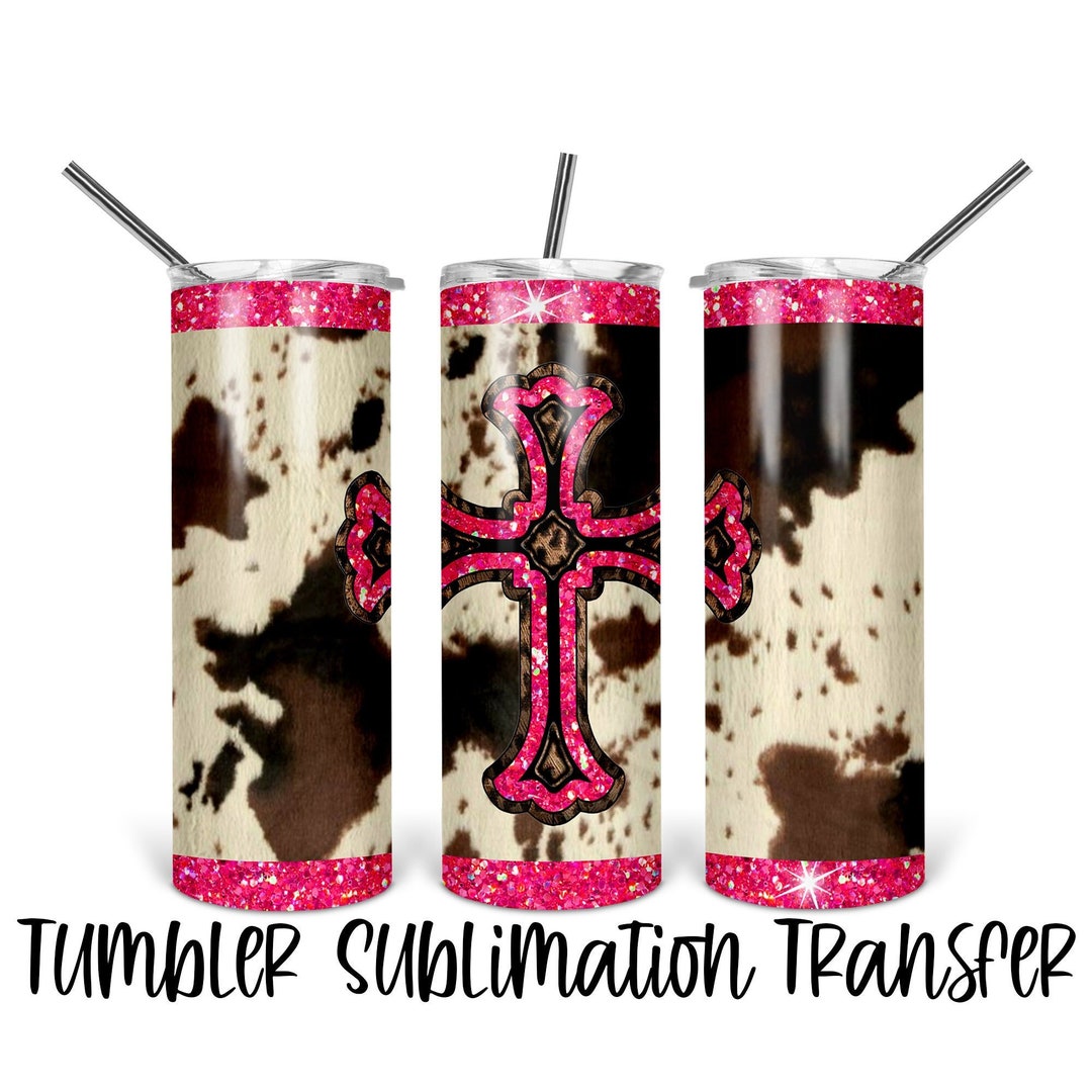 Hot Pink Cross On Cowhide Tumbler Sublimation Transfer Etsy