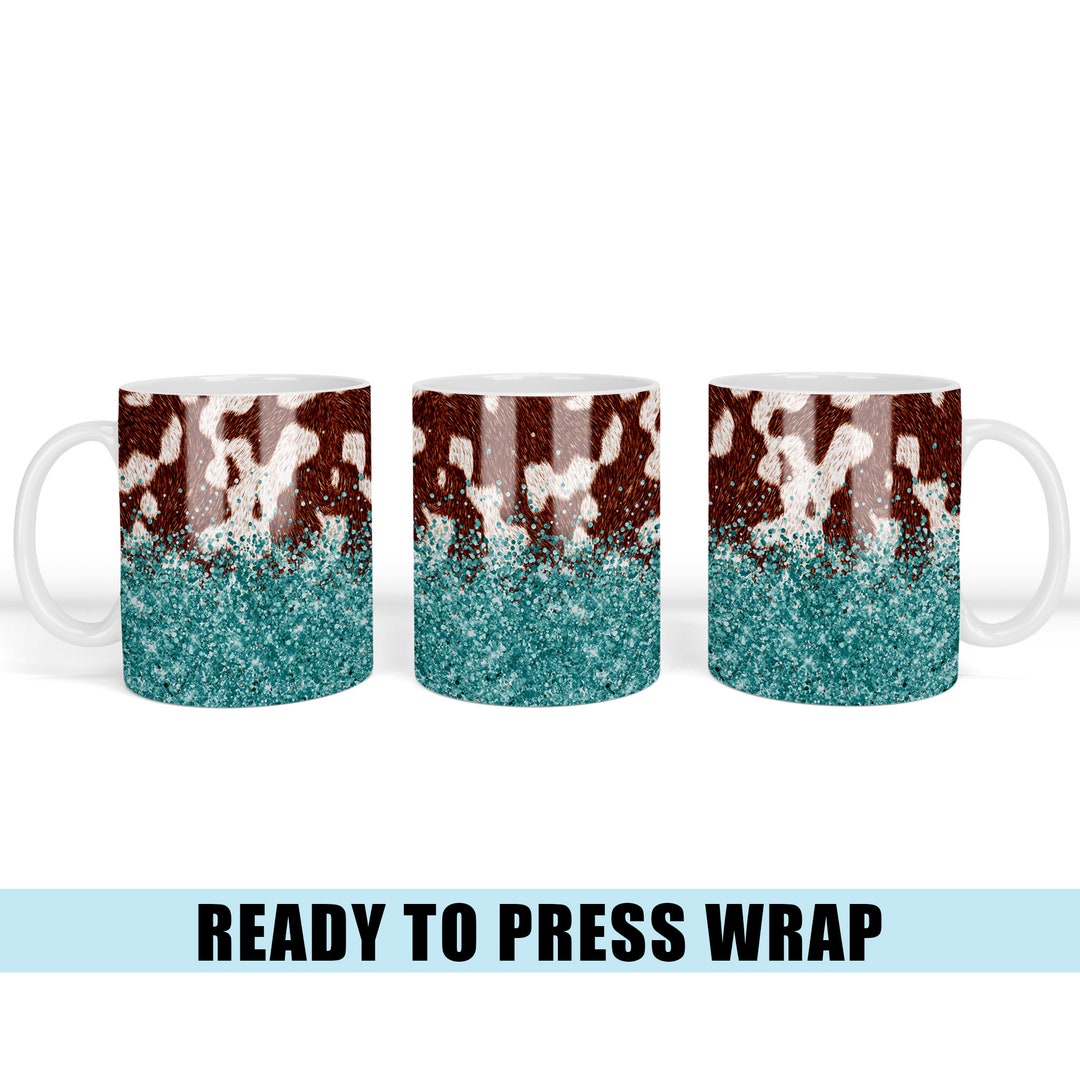 Cowhide & Turquoise - Coffee Mug Sublimation Transfer - Ready to Press ...