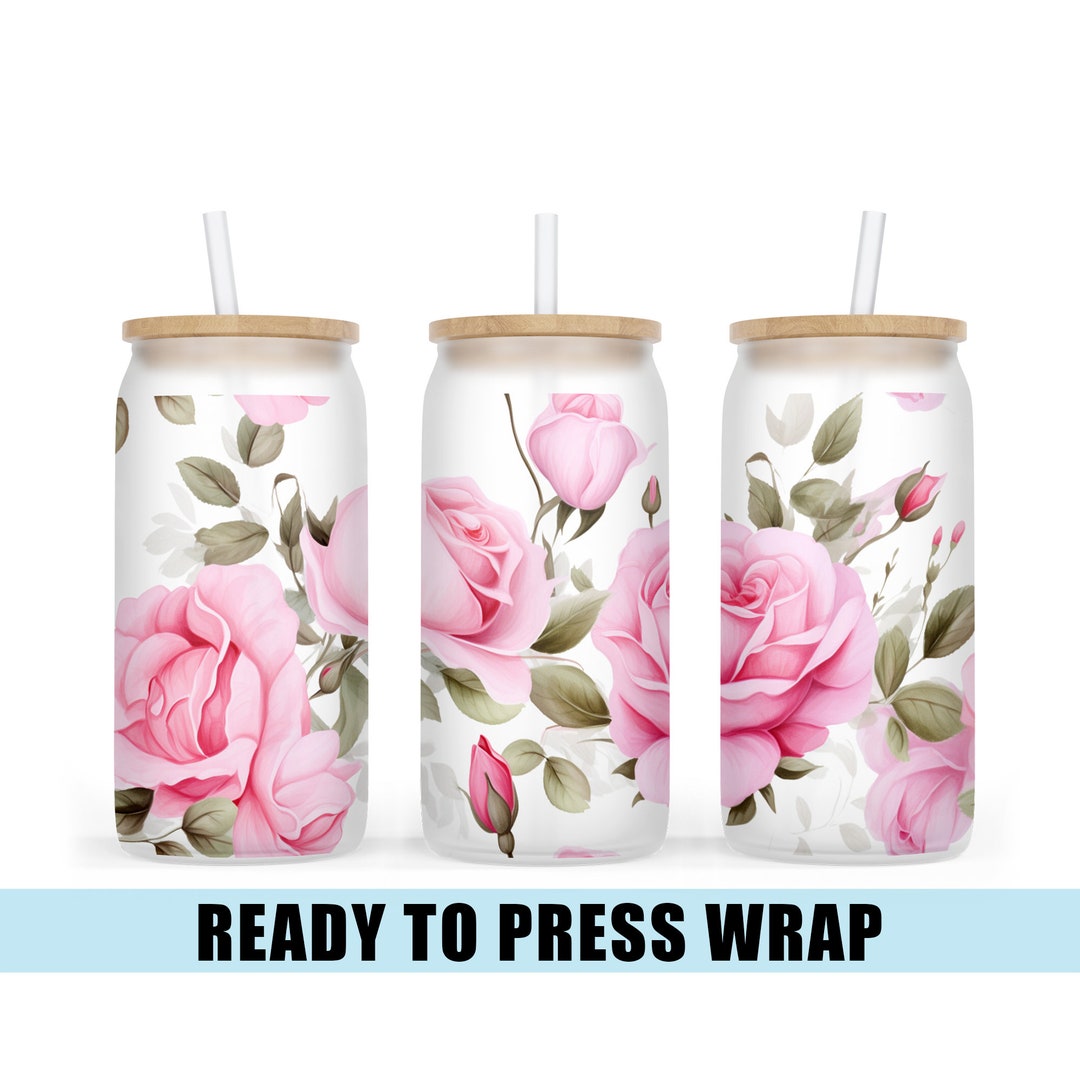Pink Roses - Glass Can Transfer - Ready to Press - Heat Transfer ...