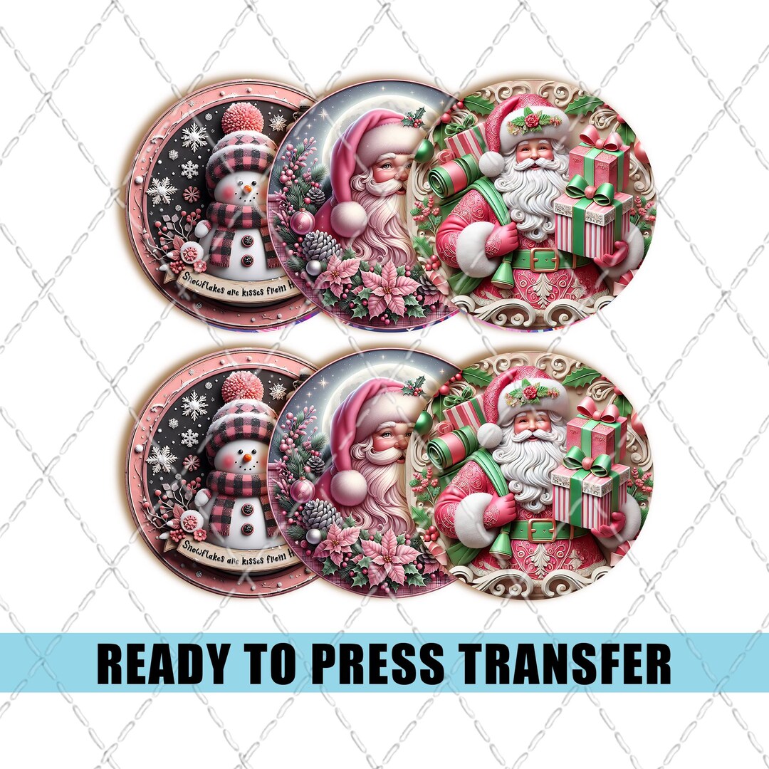 Pink Christmas Sublimation Transfer - Coaster/ornament - Ready to Press ...