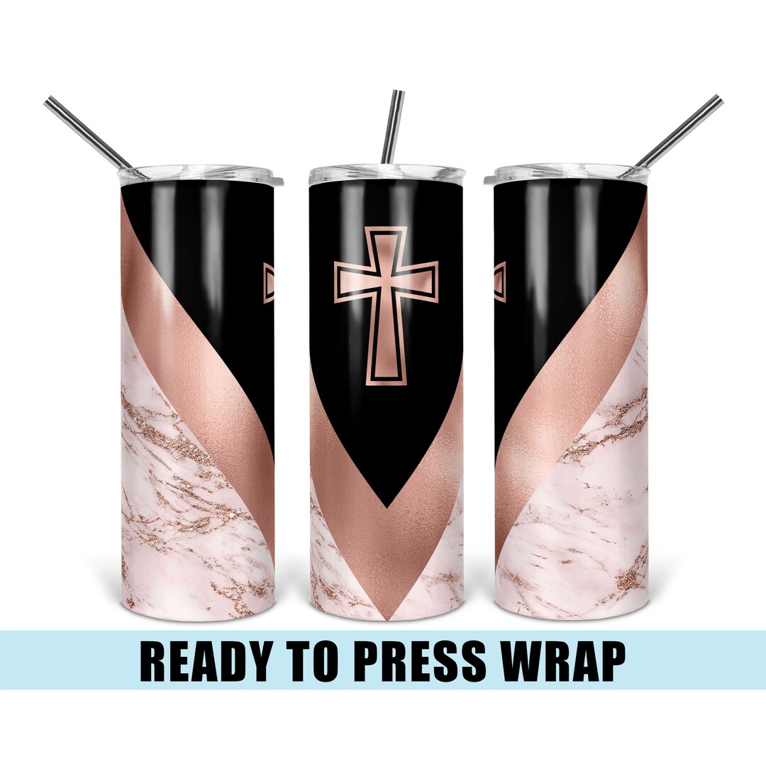 Rose Gold Cross Tumbler Sublimation Transfer Ready to Press Heat ...
