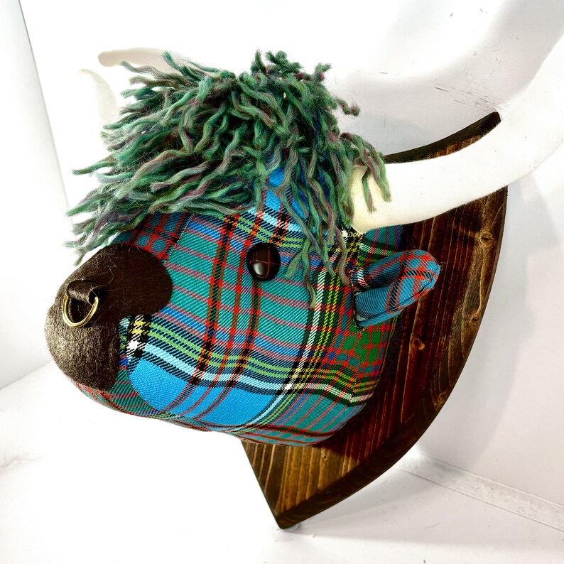Handmade Highland Cow Trophy Head, Made in Tartan and Tweeds. Fabric ...