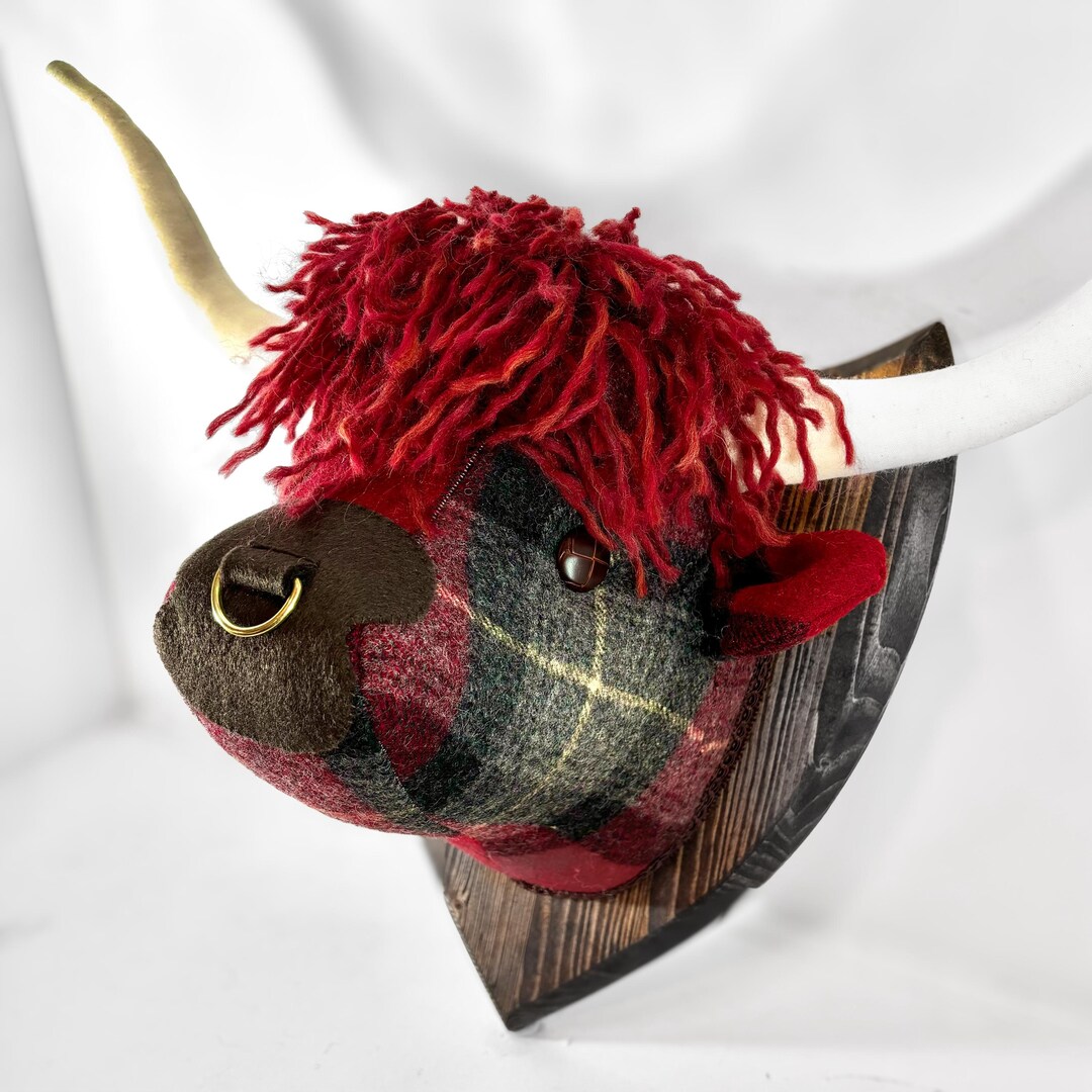 Handmade Highland Cow Trophy Head, Made in Tartan and Tweeds. Fabric ...