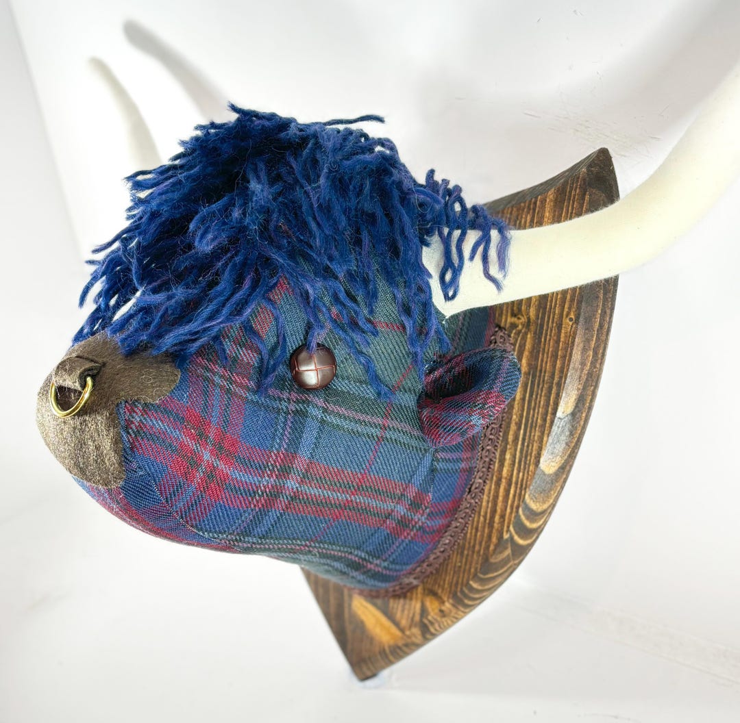 Handmade Highland Cow Trophy Head, Made in Tartan and Tweeds. Fabric ...