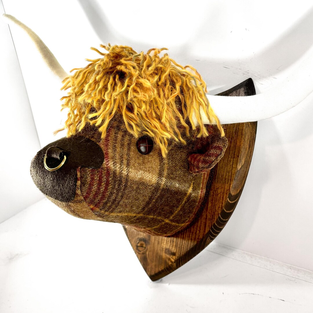 Handmade Highland Cow Trophy Head, Made in Tartan and Tweeds. Fabric ...