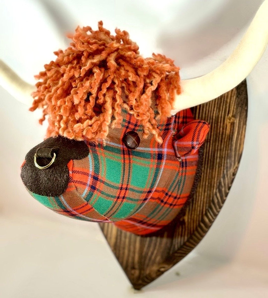 Handmade Highland Cow Trophy Head, Made in Tartan and Tweeds. Fabric ...