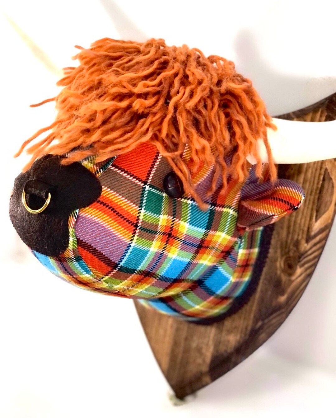 Handmade Highland Cow Trophy Head, Made in Tartan and Tweeds. Fabric ...