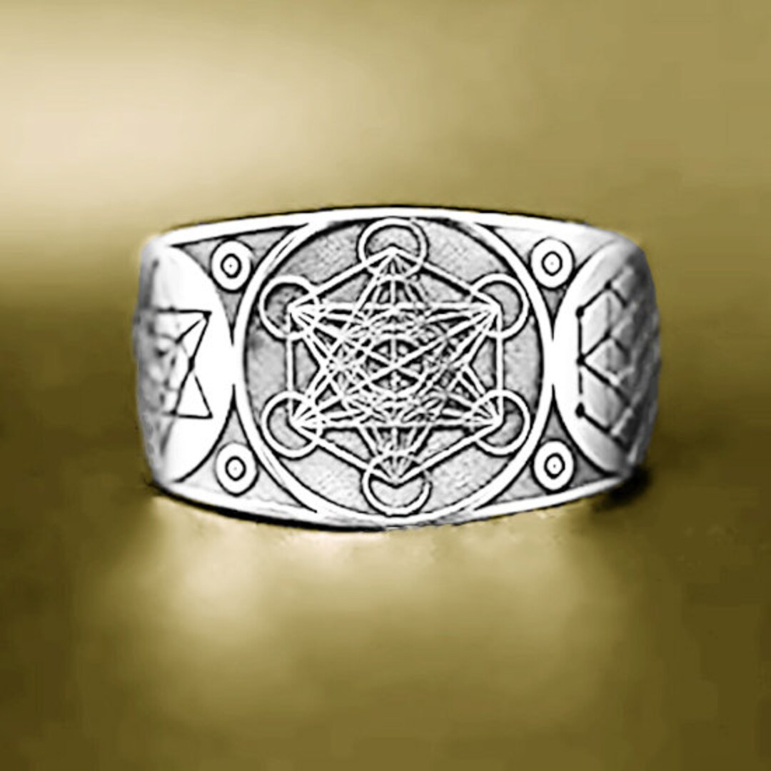 Metatron's Cube Ring Sacred Geometry Ring Adjustable Silver Cuff Ring ...