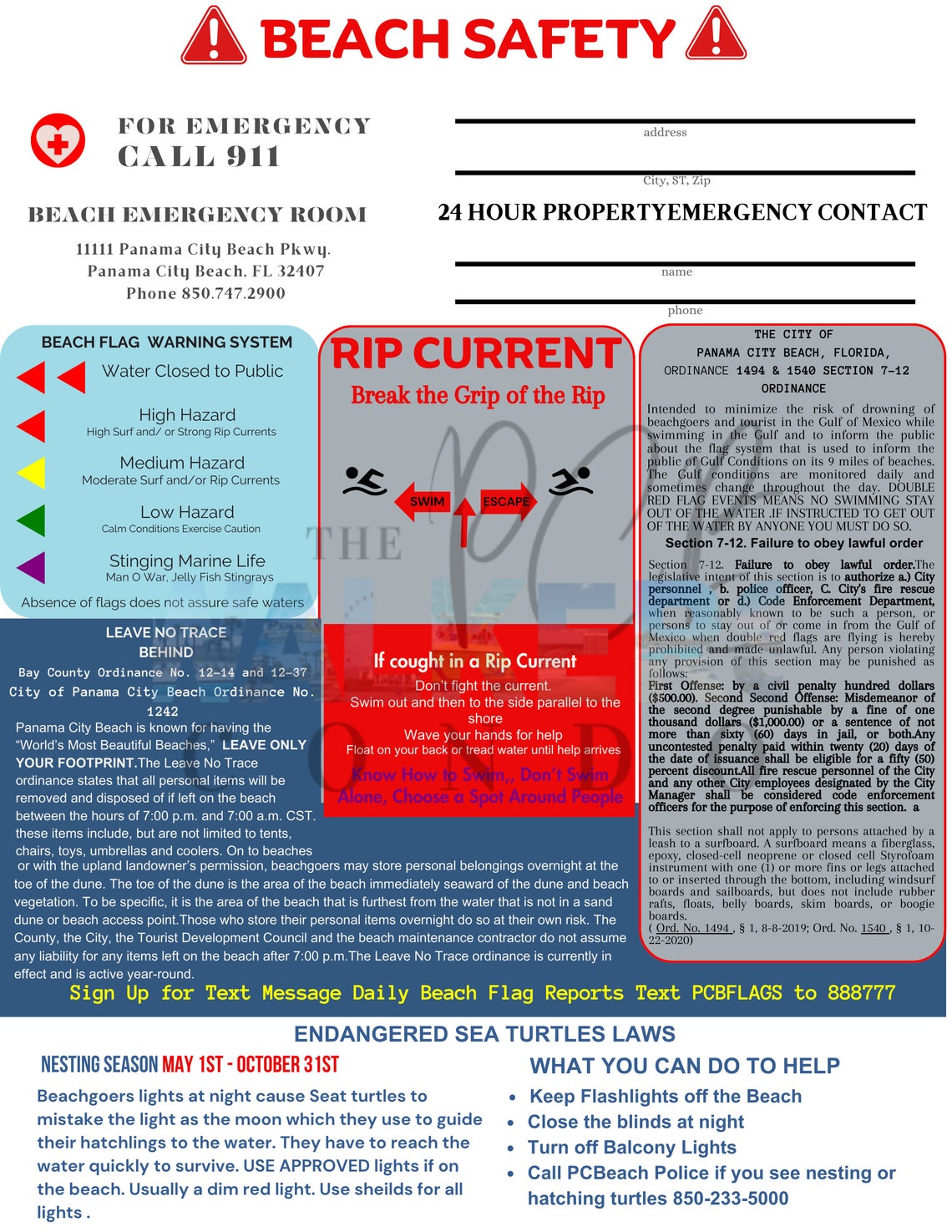 Transient Housing Beach Safety Rip Current Sign Panama City Beach ...