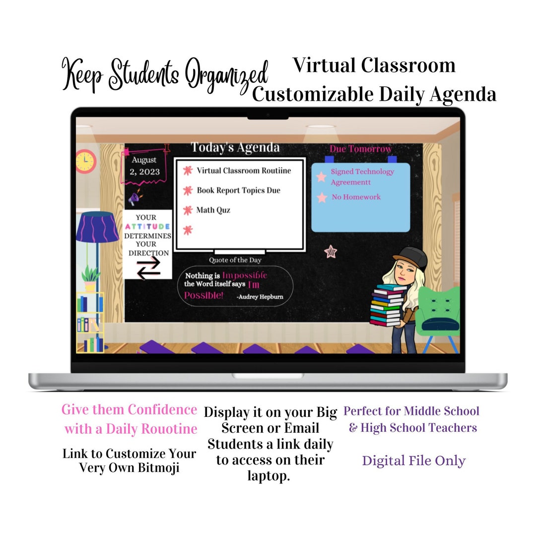 Customizable, Bitmoji, Classroom, Virtual, DAILY, AGENDA, Class ...