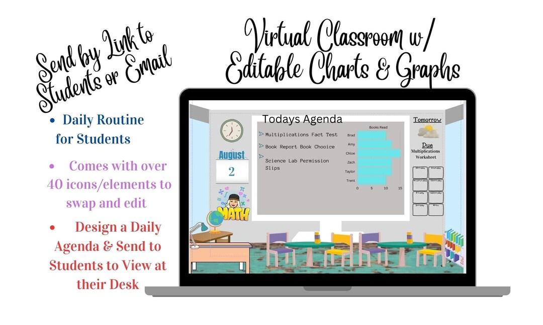 Customizable, Virtual, Classroom, Daily Agenda, Teacher, Lesson, Graphs ...