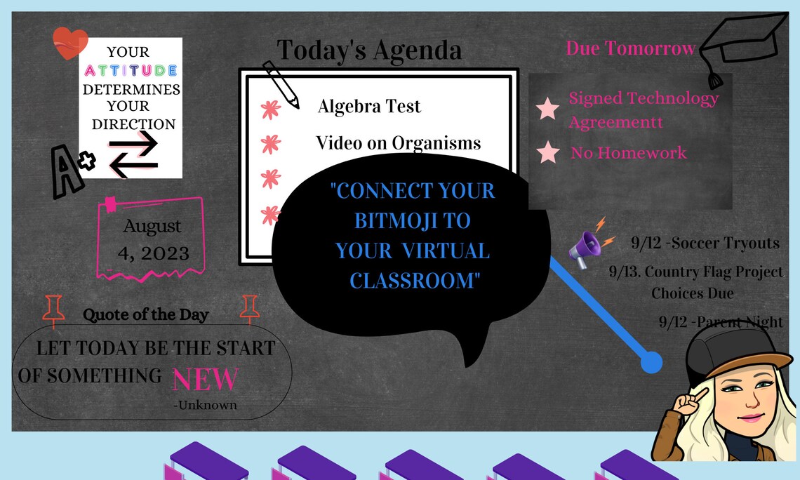 Customizable, Bitmoji, Classroom, Virtual, DAILY, AGENDA, Class ...