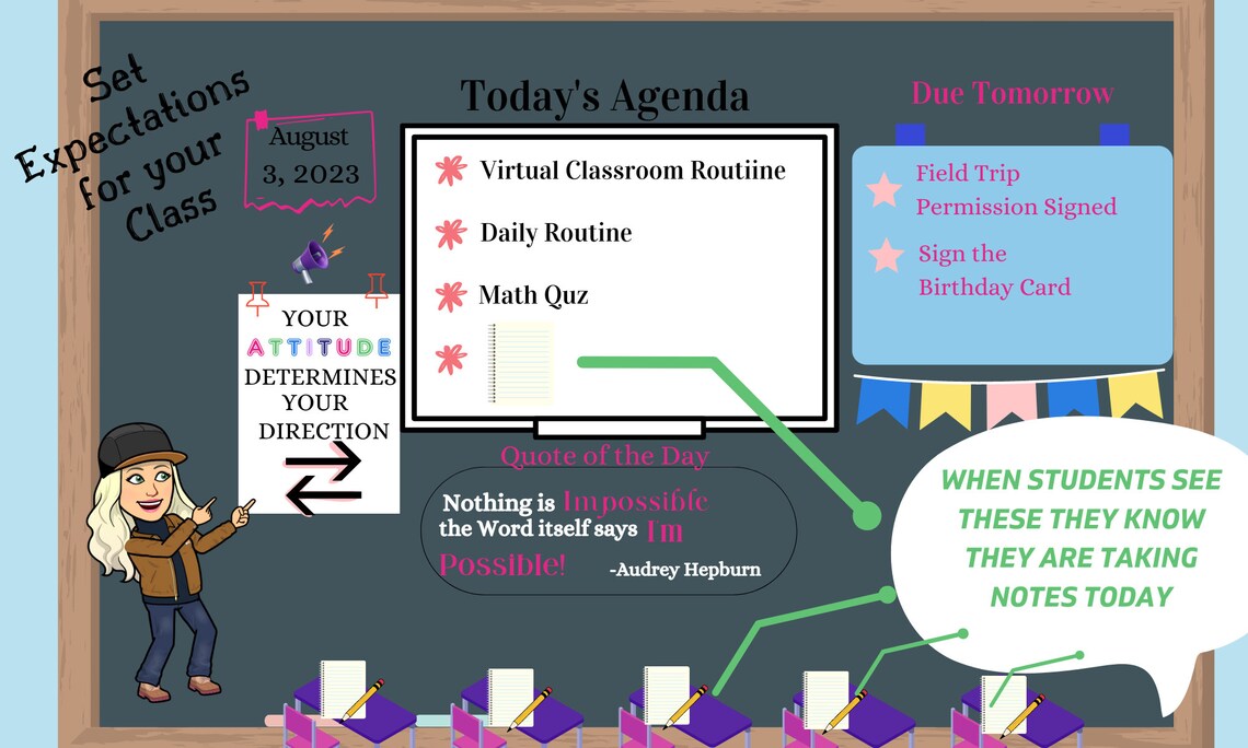 Customizable, Bitmoji, Classroom, Virtual, DAILY, AGENDA, Class ...