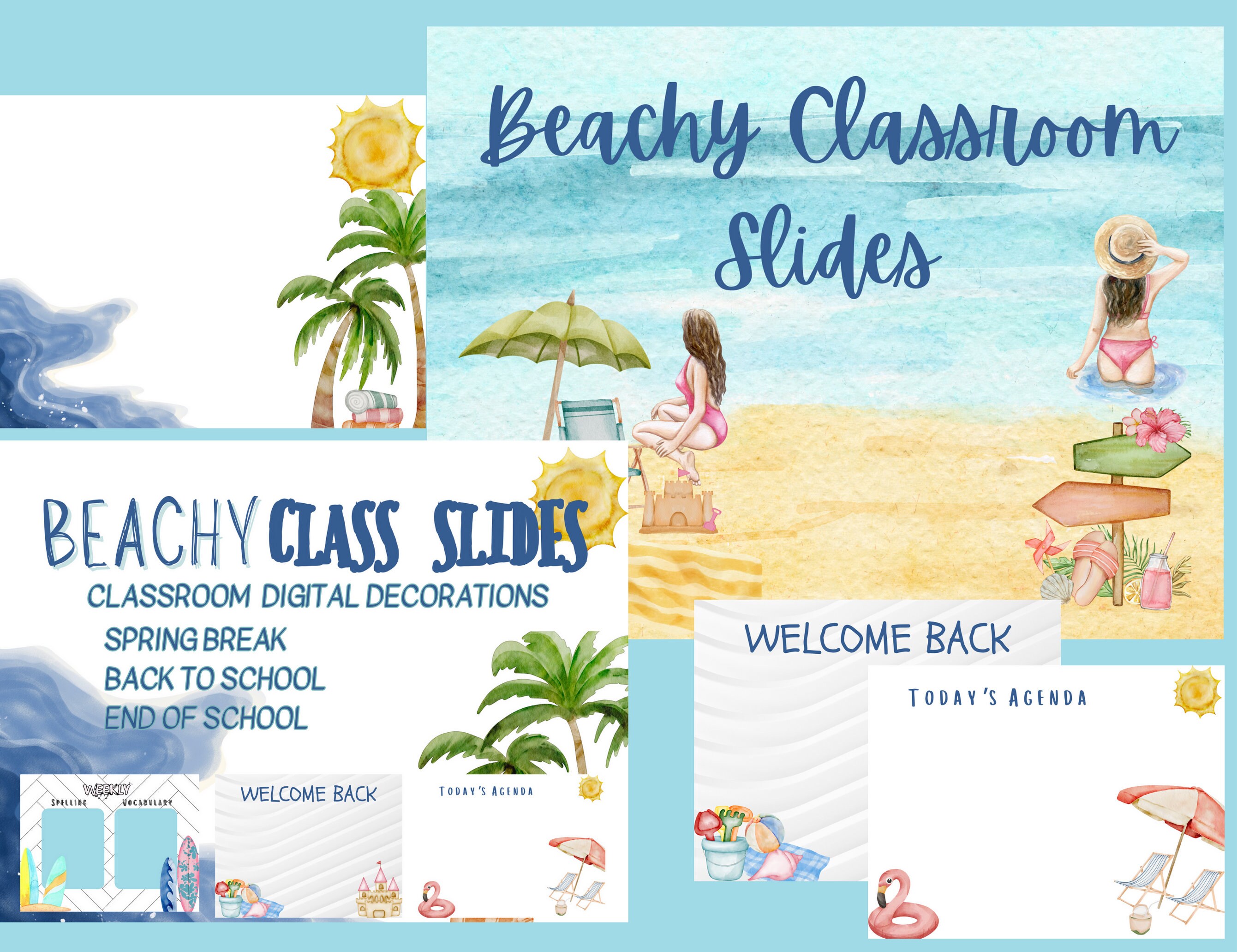 Seasonal Google Slides & Powerpoint Templates, Fun Beachy Spring Break ...