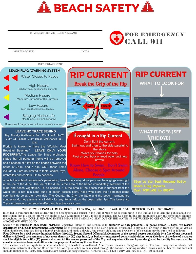 Transient Housing Beach Safety Rip Current Sign Panama City - Etsy