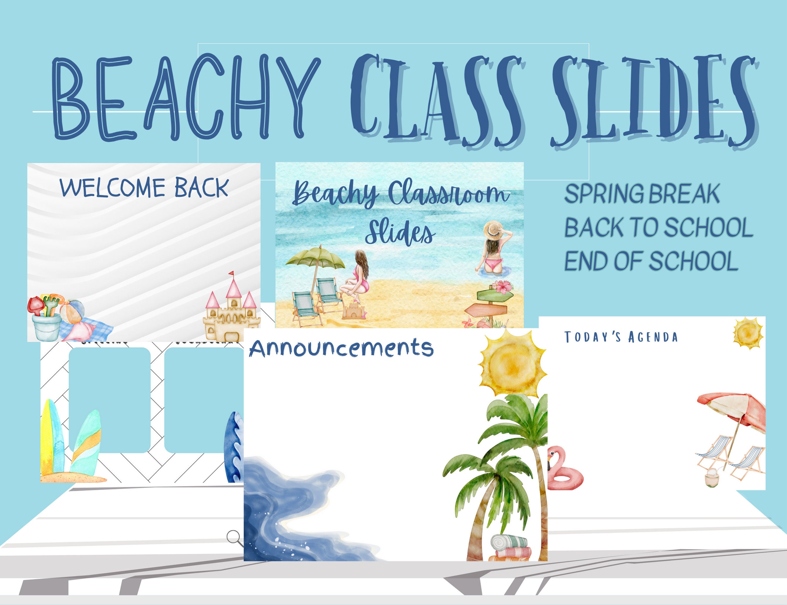 Seasonal Google Slides & Powerpoint Templates, Fun Beachy Spring Break ...