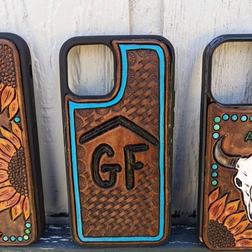 Custom Tooled Leather Longhorn and Scroll Phone Case - Etsy