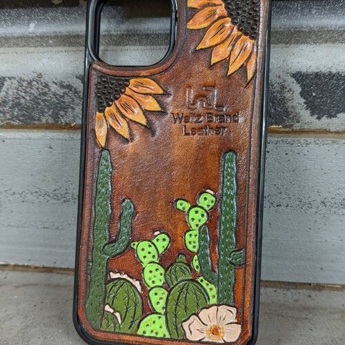 Custom Tooled Leather Thunderbird and Turquoise Phone Case | Etsy