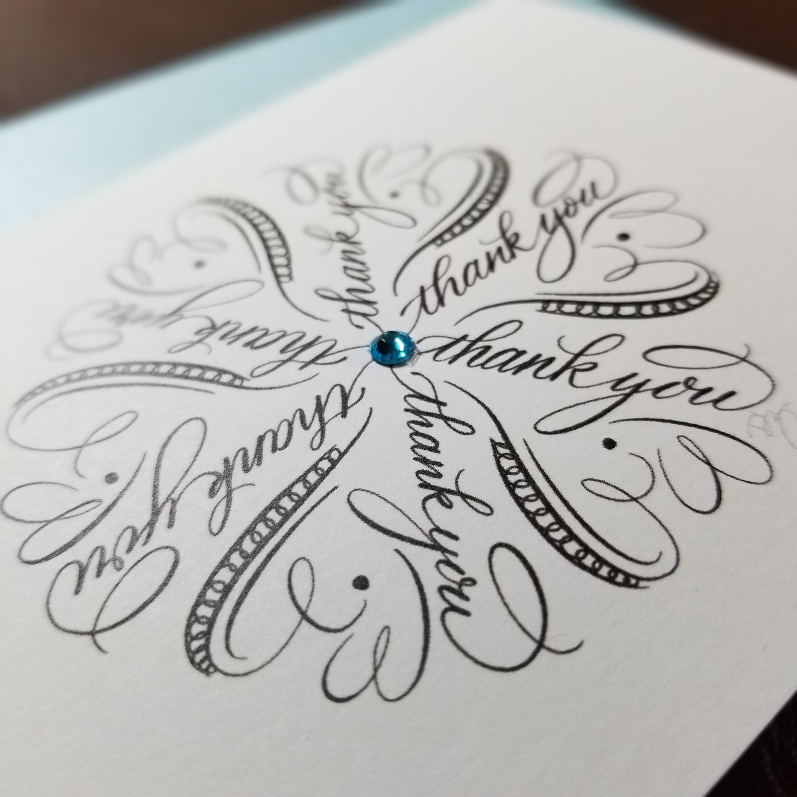 Calligraphy Flourished Snowflake Thank You Note Cards With Envelope ...