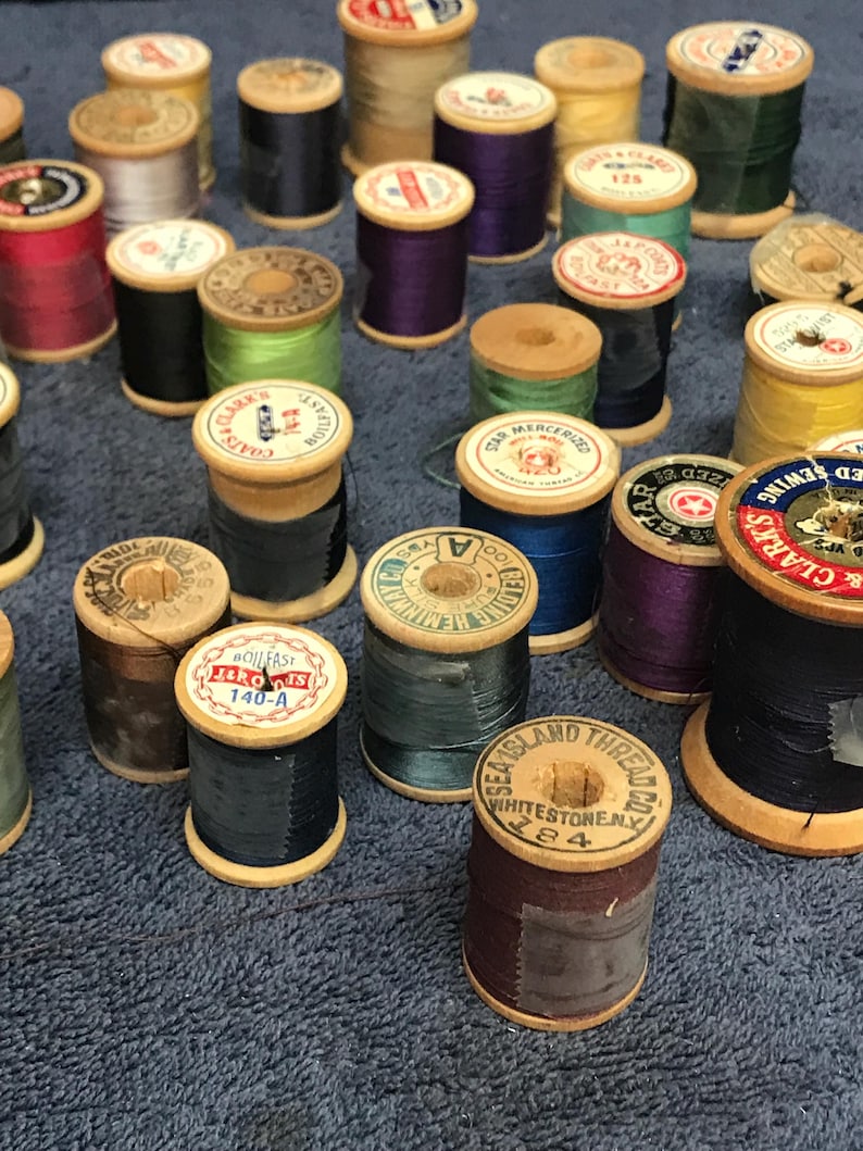 Vintage Wooden Spools With Thread: Lot of 35 - Etsy