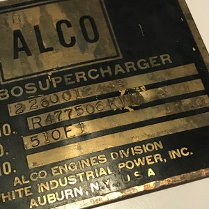 Vintage ALCO Brass Diesel Engine Turbosupercharger Builders Plate ...