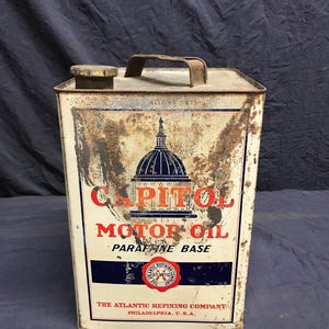 Vintage 2 Gallon Capitol Motor Oil Can. LARGE Capitol Oil Can. Square ...