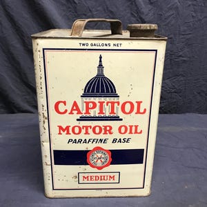 Vintage 2 Gallon Capitol Motor Oil Can. LARGE Capitol Oil Can. Square ...