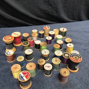 Lot of 35 Wood Spools With Thread. Thread Lot. Wooden Spools. - Etsy
