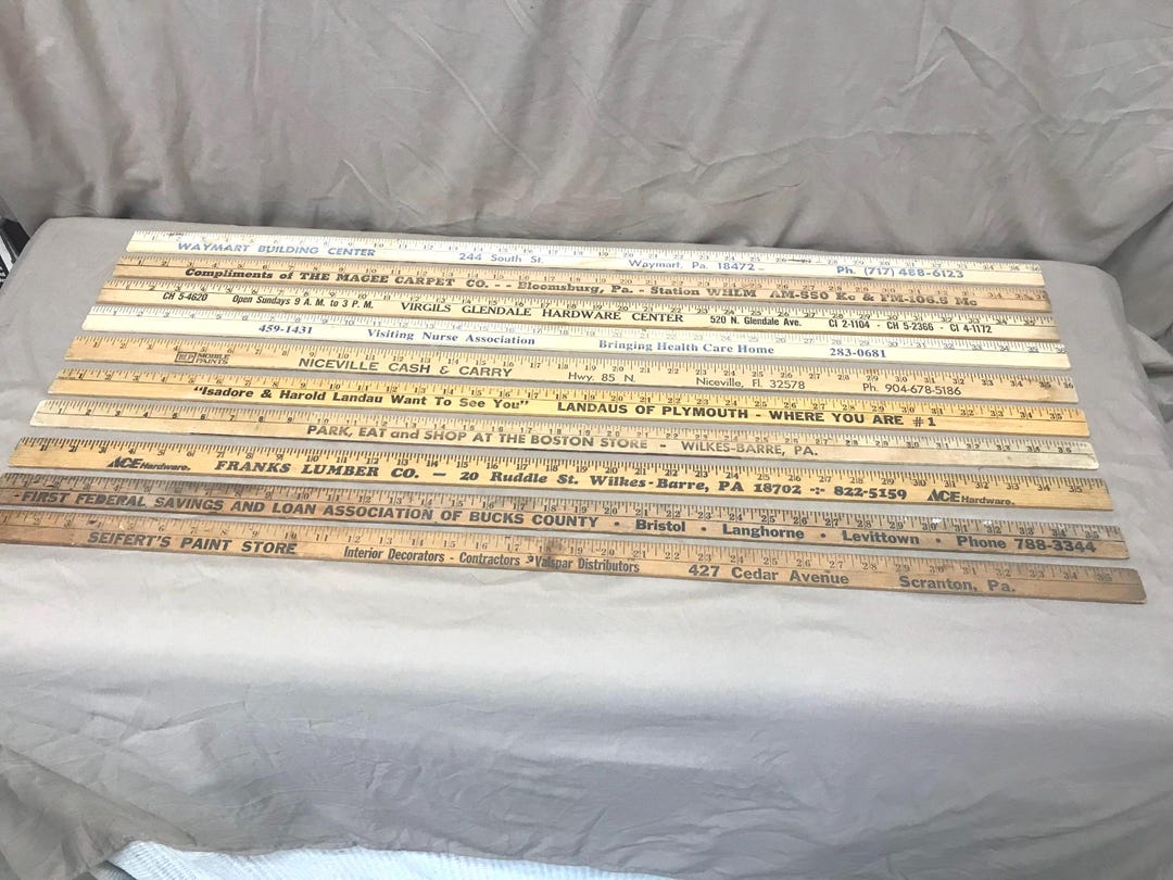 Lot of Ten Vintage Yardsticks. Advertising Yardsticks. Wooden Rulers ...