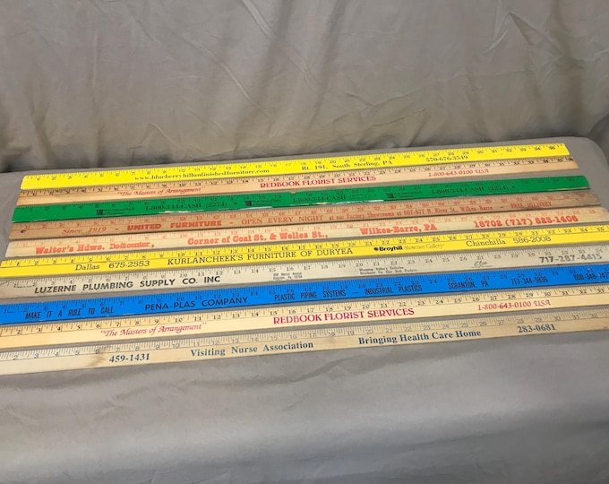 Lot of Ten Vintage Yardsticks. Advertising Yardsticks. Wooden Rulers ...