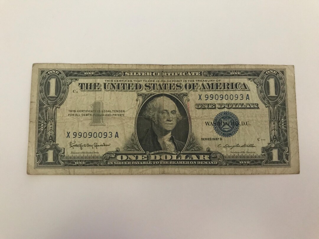 1957 Blue Seal Silver Certificate One Dollar Bill: Unique Serial # ...