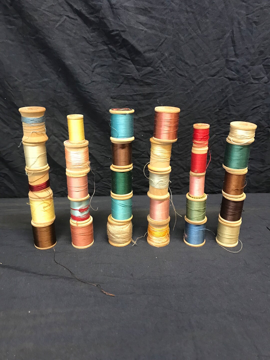Lot of 30 Wooden Mid Century Thread Spools With Thread. - Etsy