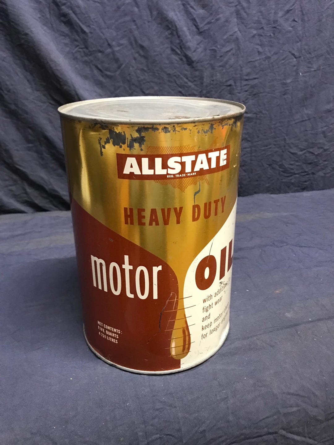 Vintage 5 Quart Allstate Oil Can. LARGE Allstate Oil Can. Metal Oil Can ...