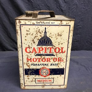Vintage 2 Gallon Capitol Motor Oil Can. LARGE Capitol Oil Can. Square ...