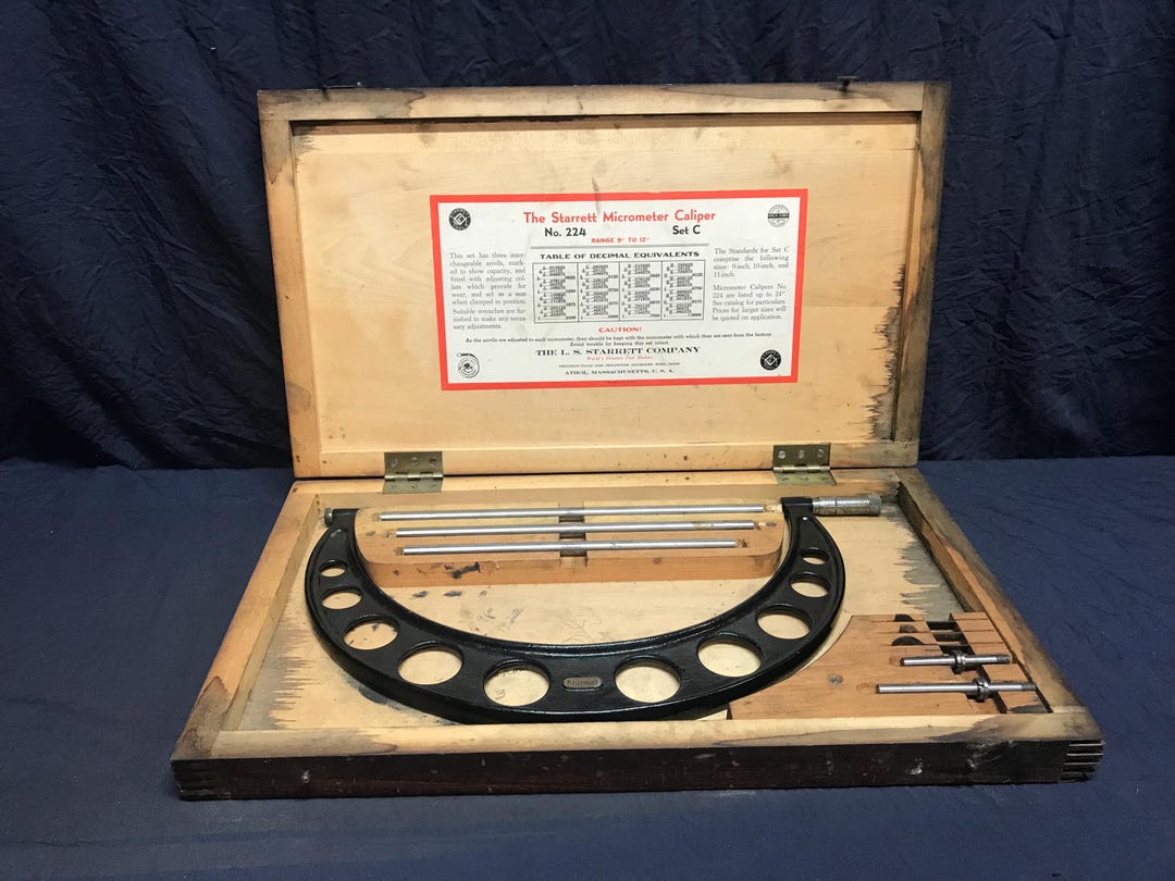 Antique Starrett Micrometer Caliper No 224 Set C in Original Wooden Box ...